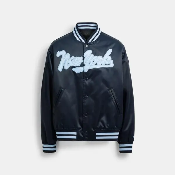 Coach New York Souvenir Varsity Jacket In Navy Blue - 50% Off